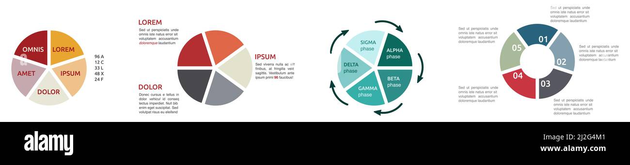 Circle divided in five equal parts, different versions - infographics ...