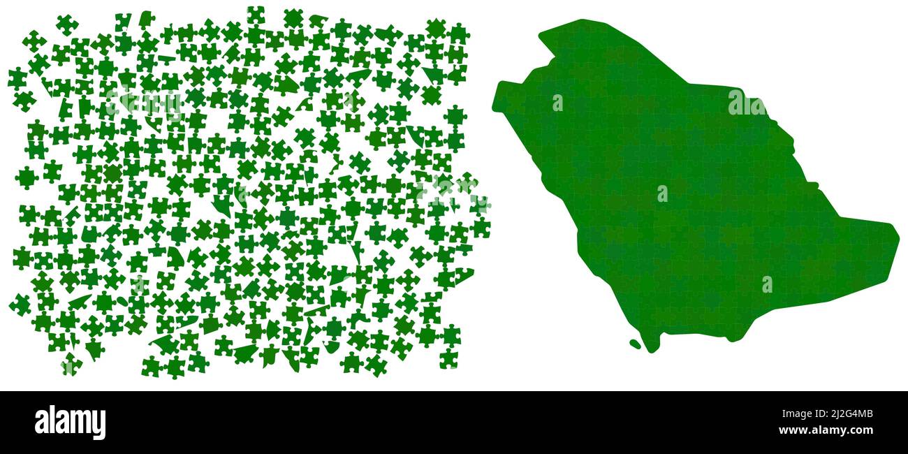 Kingdom Saudi Arabia map made out of different shades green - national ...