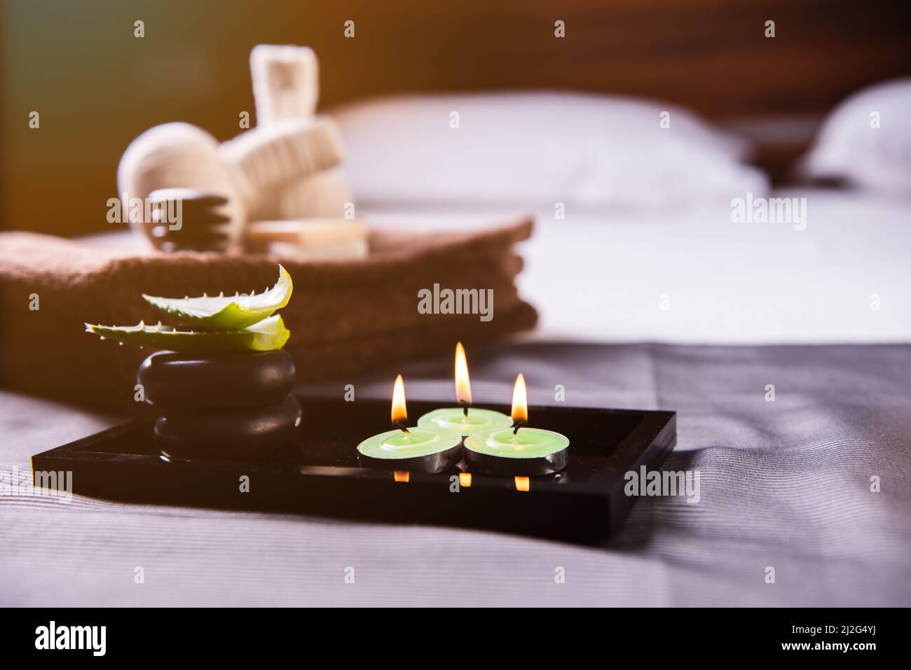SPA massage bed at luxury hotel close up Stock Photo - Alamy