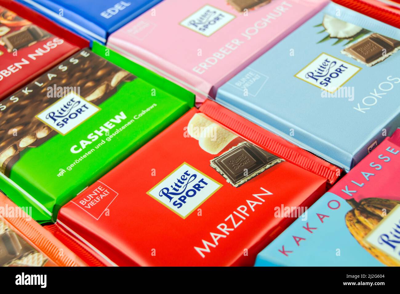 Hamburg, Germany - March 28 2022: Various Ritter Sport Chocolates ...