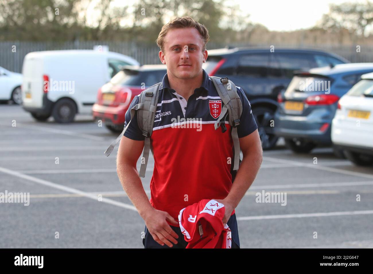 Jez Litten #14 of Hull KR arrives at the Sewell Group Craven Park Stock ...