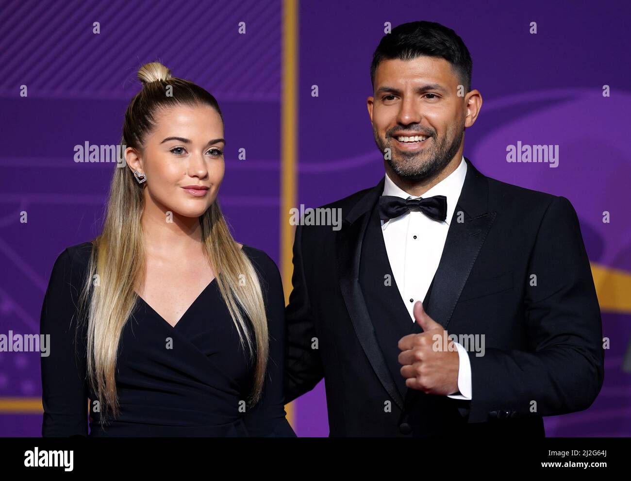 Sofi? C?lzetti and Sergio Aguero during the FIFA World Cup Qatar 2022 ...