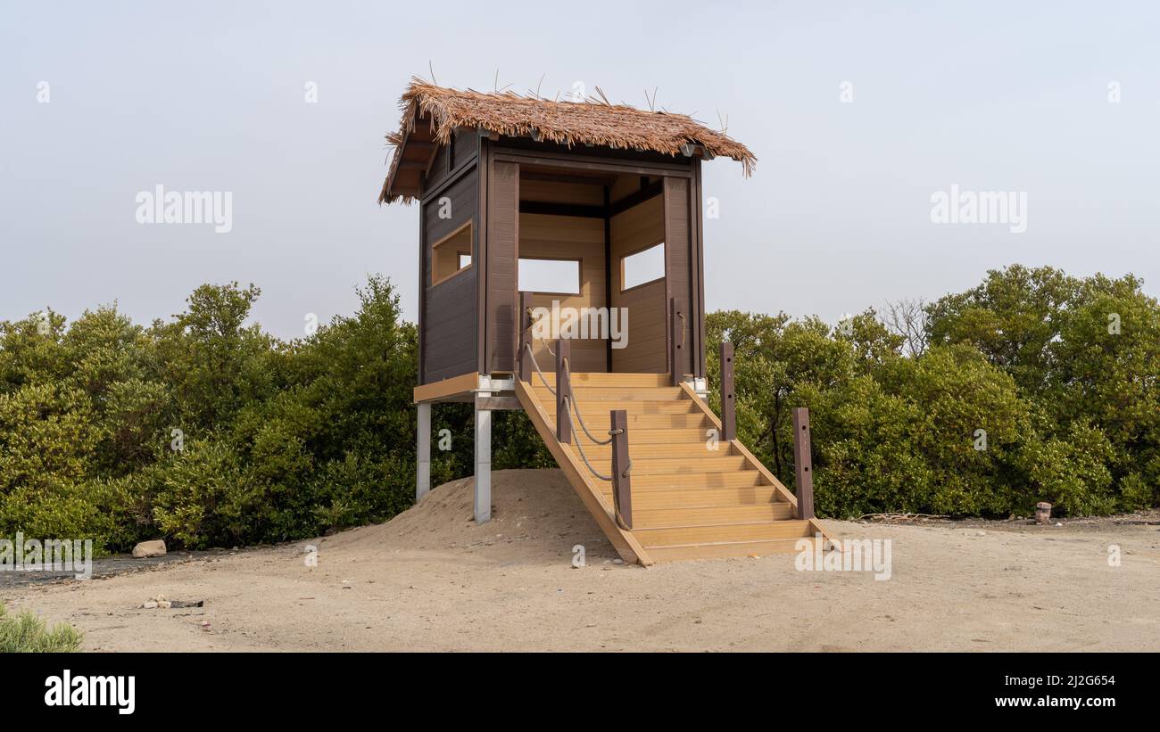 Bird watching hut in the Al khor thakira jungle Stock Photo - Alamy
