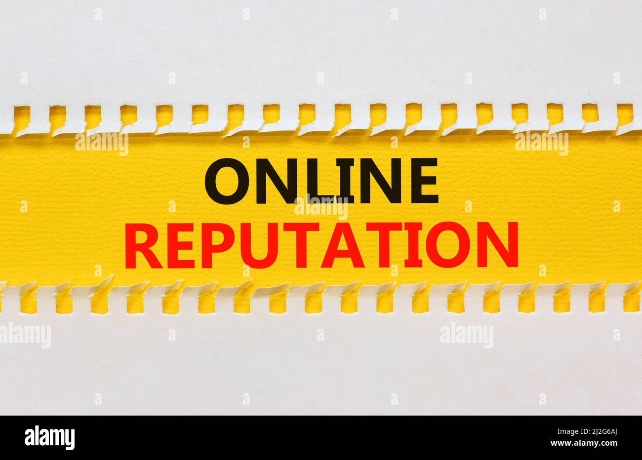 Online reputation symbol. Yellow and white paper with concept words ...