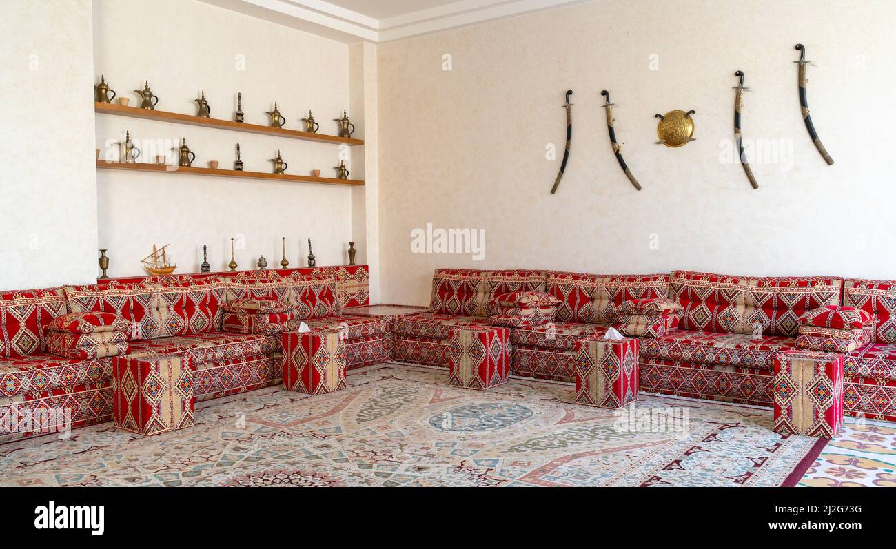 Display of Arabic majlis at a hall Stock Photo - Alamy