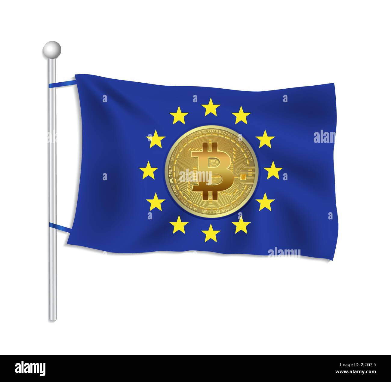European union flag with Bitcoin gold coin, white background vector ...