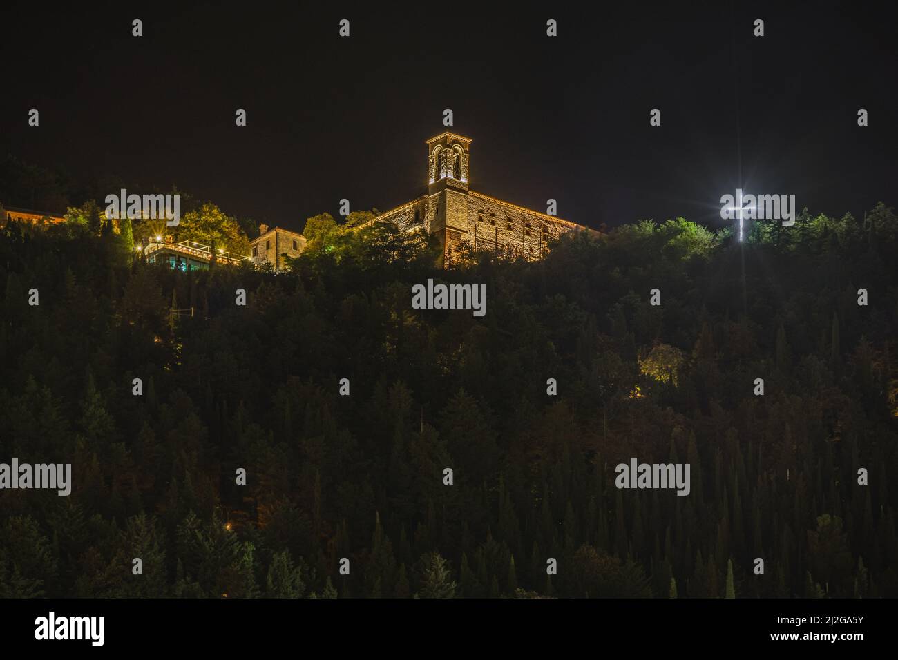 A beautiful Night view of Basilica di Sant, built at the top of Monte ...