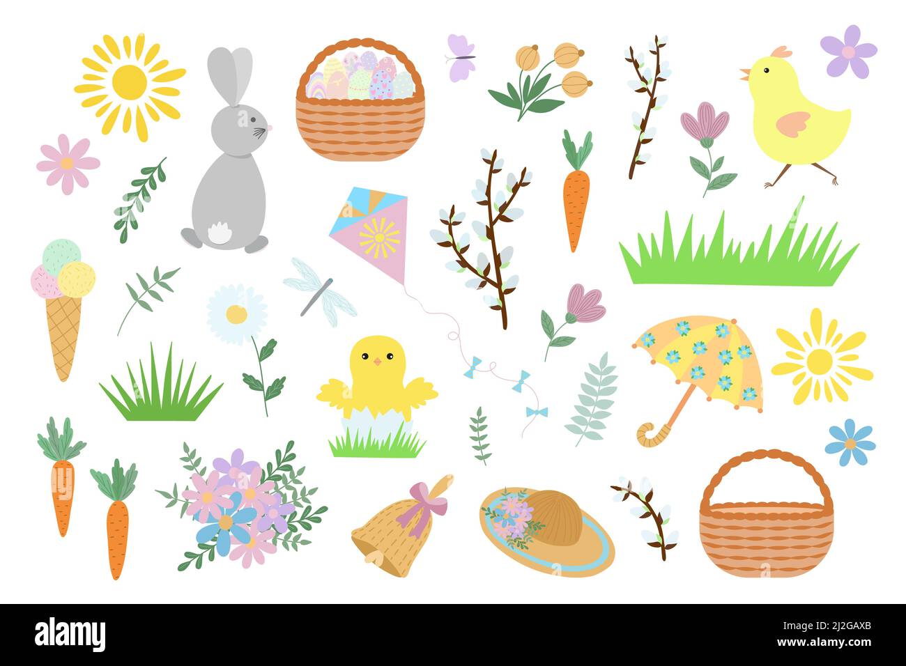 Easter spring holiday elements vector illustration, cute animals ...