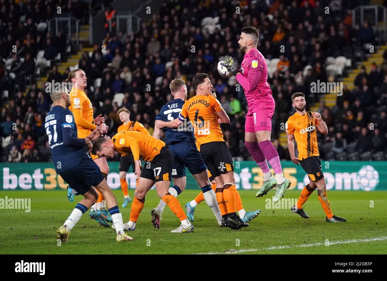 Hull City goalkeeper Matt Ingram claims the ball during the Sky Bet ...