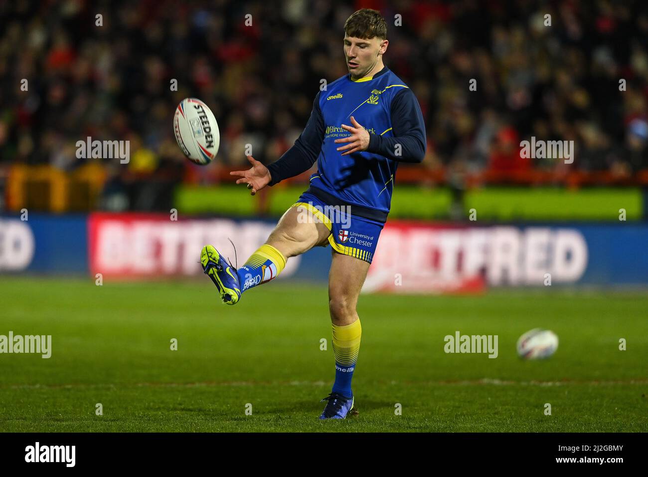 George Williams #7 of Warrington Wolves in action during pre match warm ...