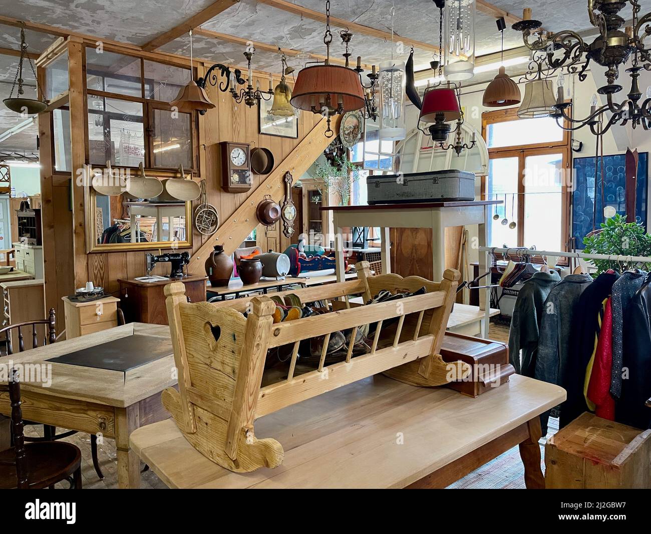Interior of an antique store with old vintage classical objects and ...