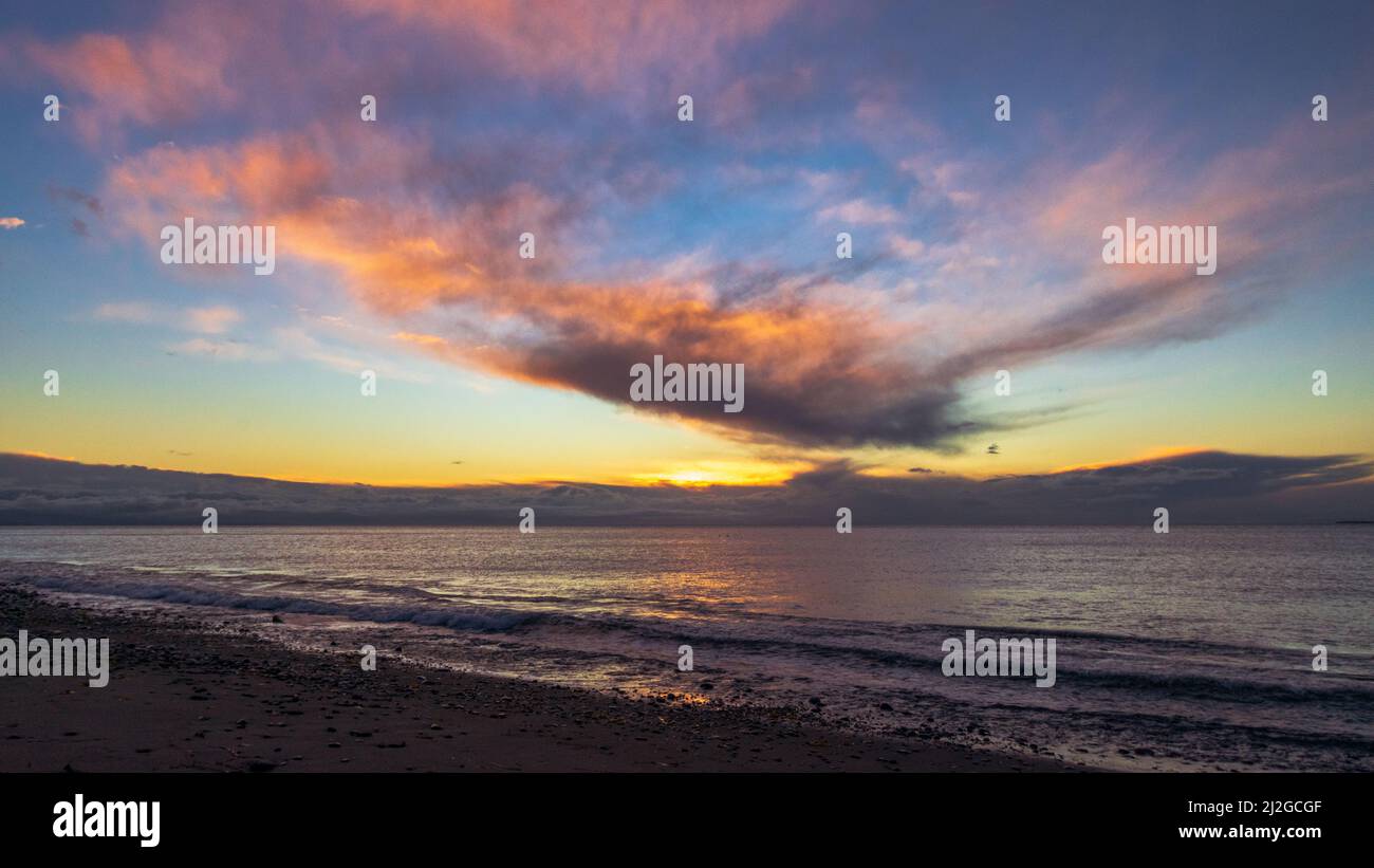 Beach sunset over Admiralty Inlet, Whidbey Island, Washington Stock ...