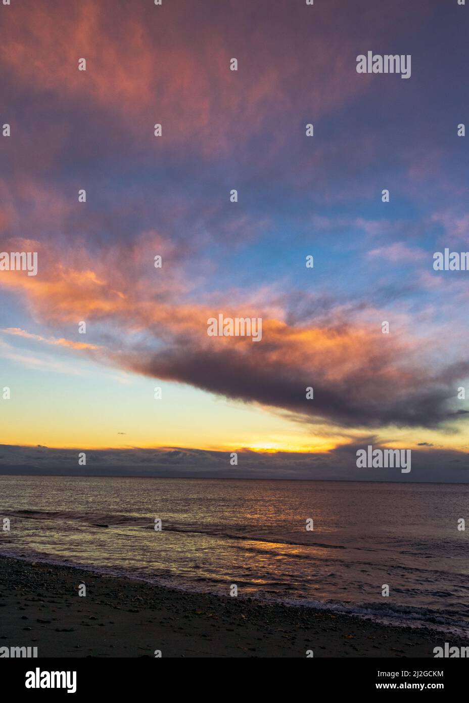 Beach sunset over Admiralty Inlet, Whidbey Island, Washington Stock ...