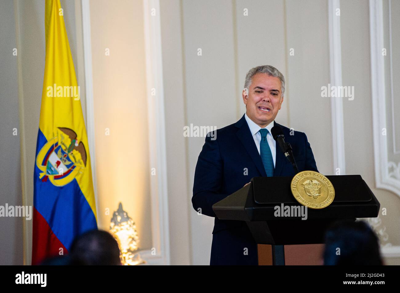 Colombian president Ivan Duque speaks during the presentation on ...
