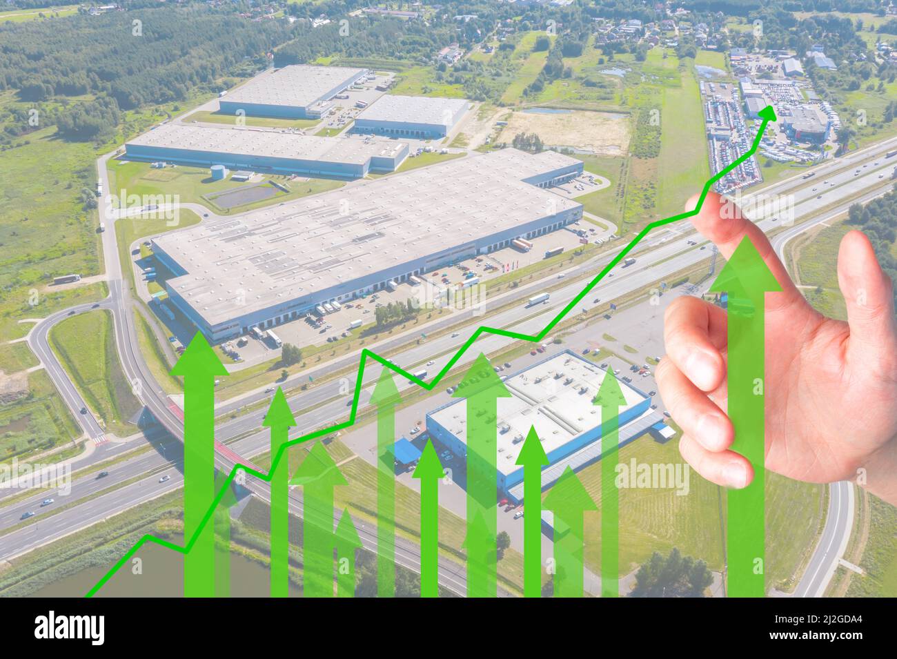Business hand growth chart of transport business with supply chain ...