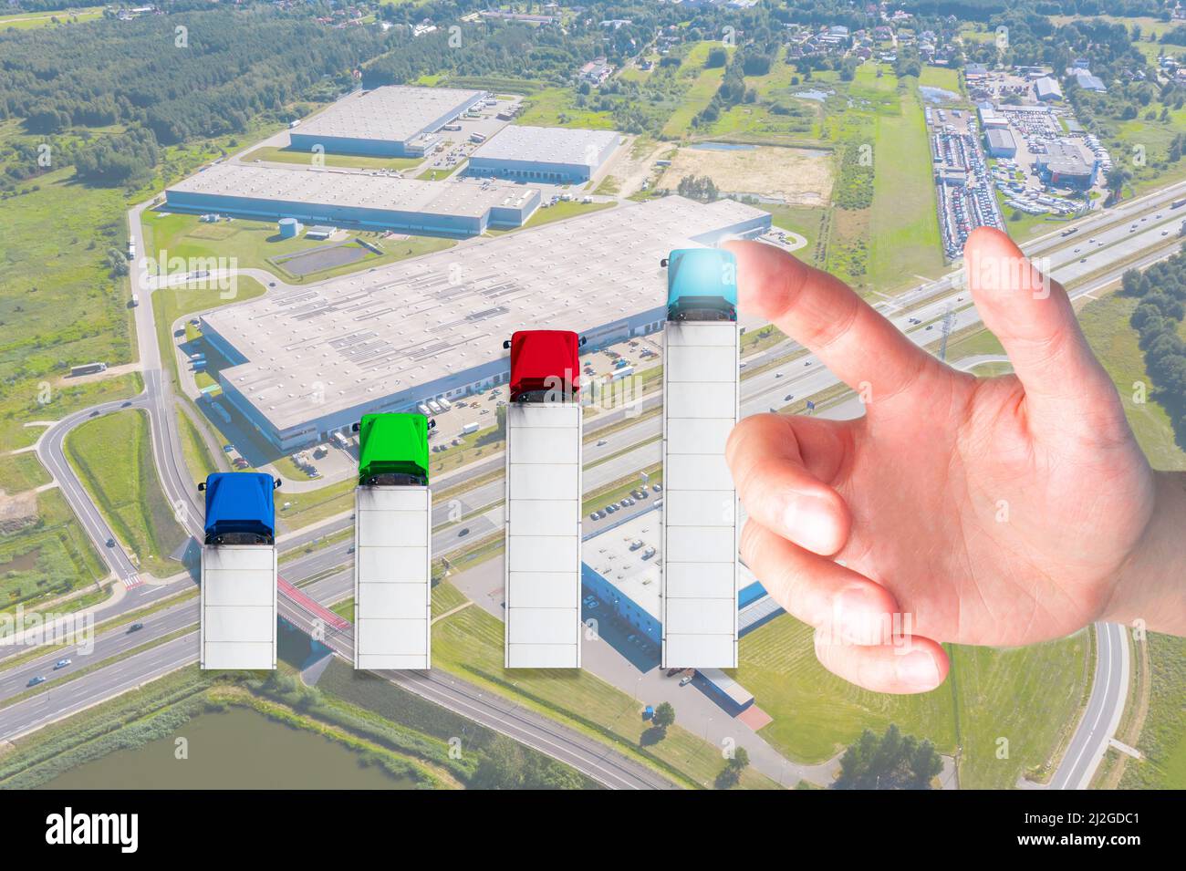 Business hand growth chart of transport business with supply chain ...