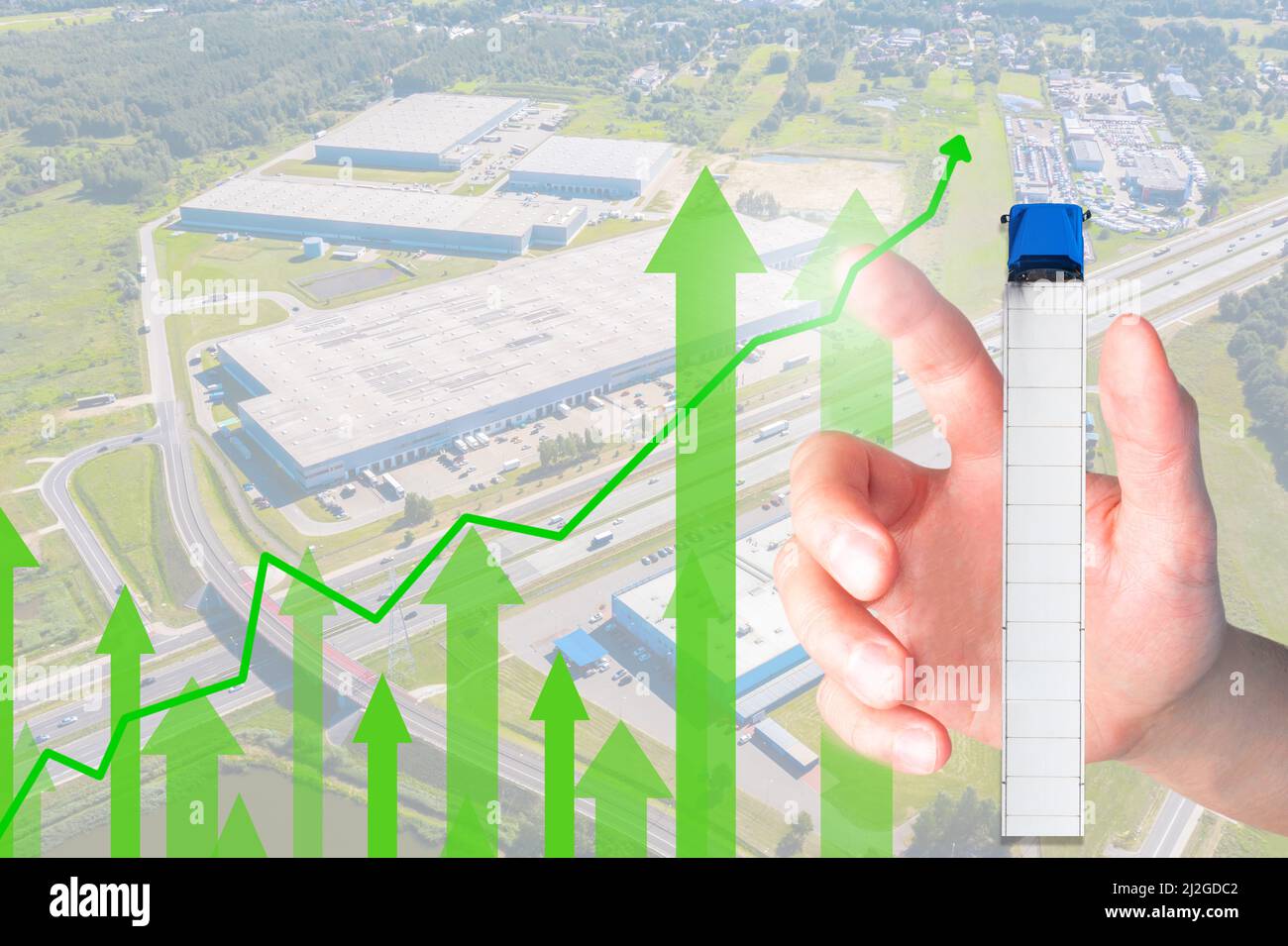 Business hand growth chart of transport business with supply chain ...