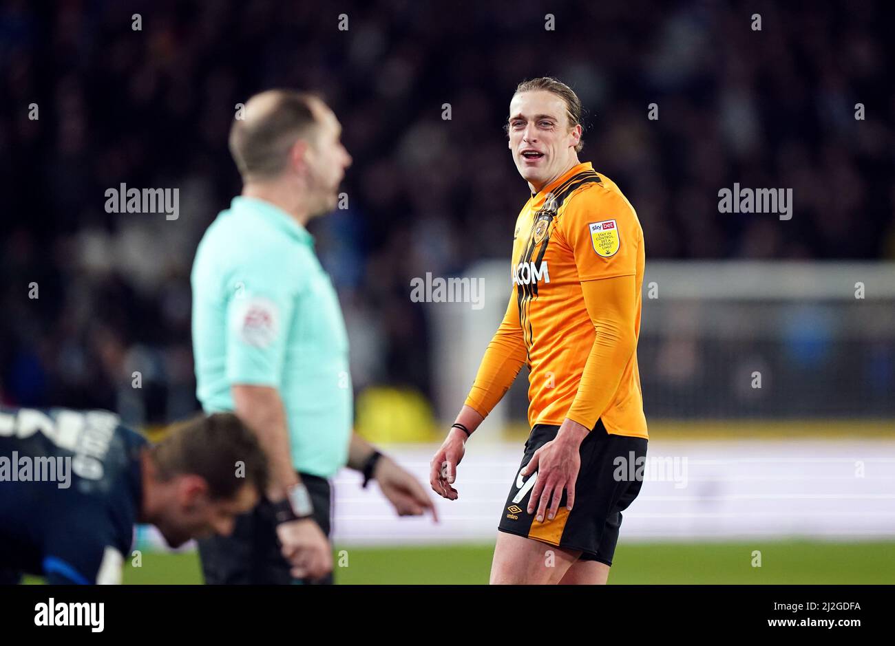 Hull City's Tom Eaves reacts after being sent off during the Sky Bet ...