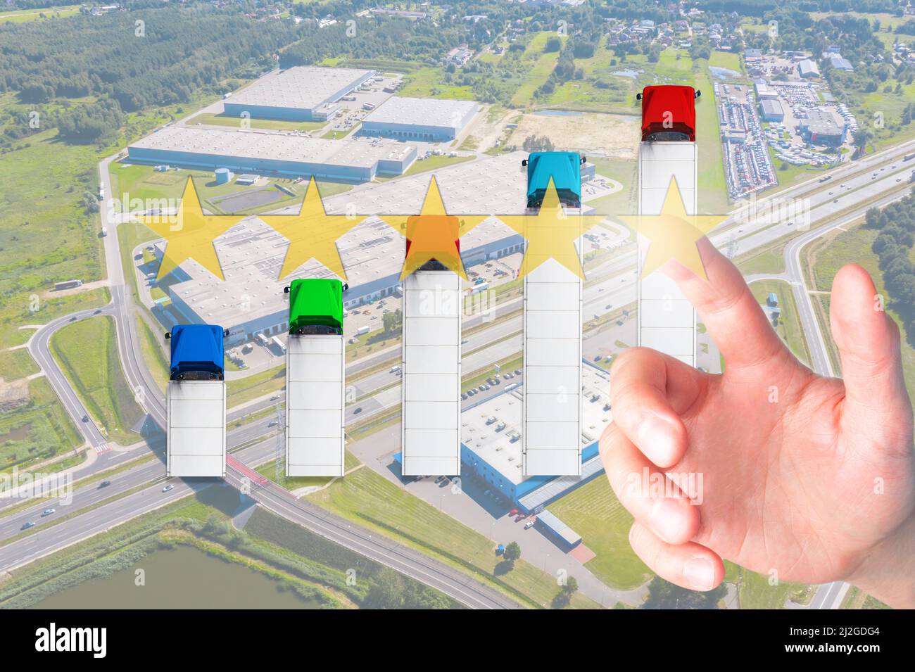 Business hand growth chart of transport business with supply chain ...