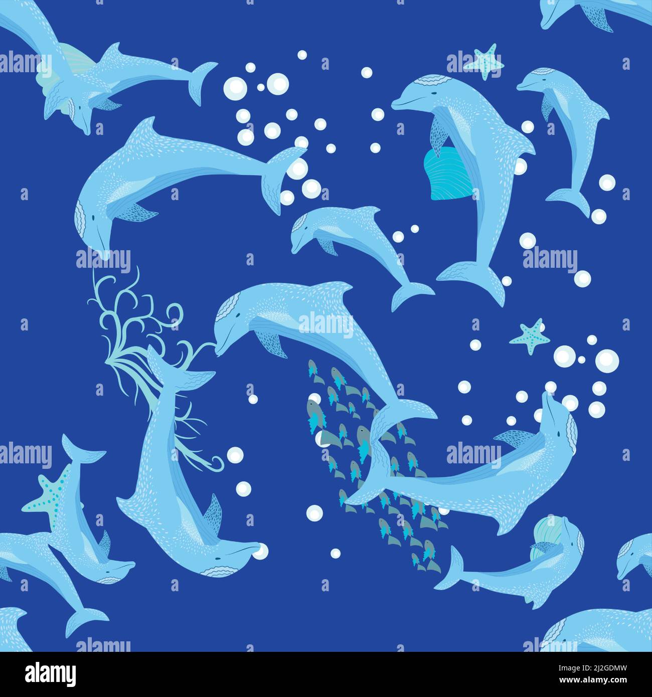 Dolphin, sea inhabitants seamless pattern, beautiful character among ...