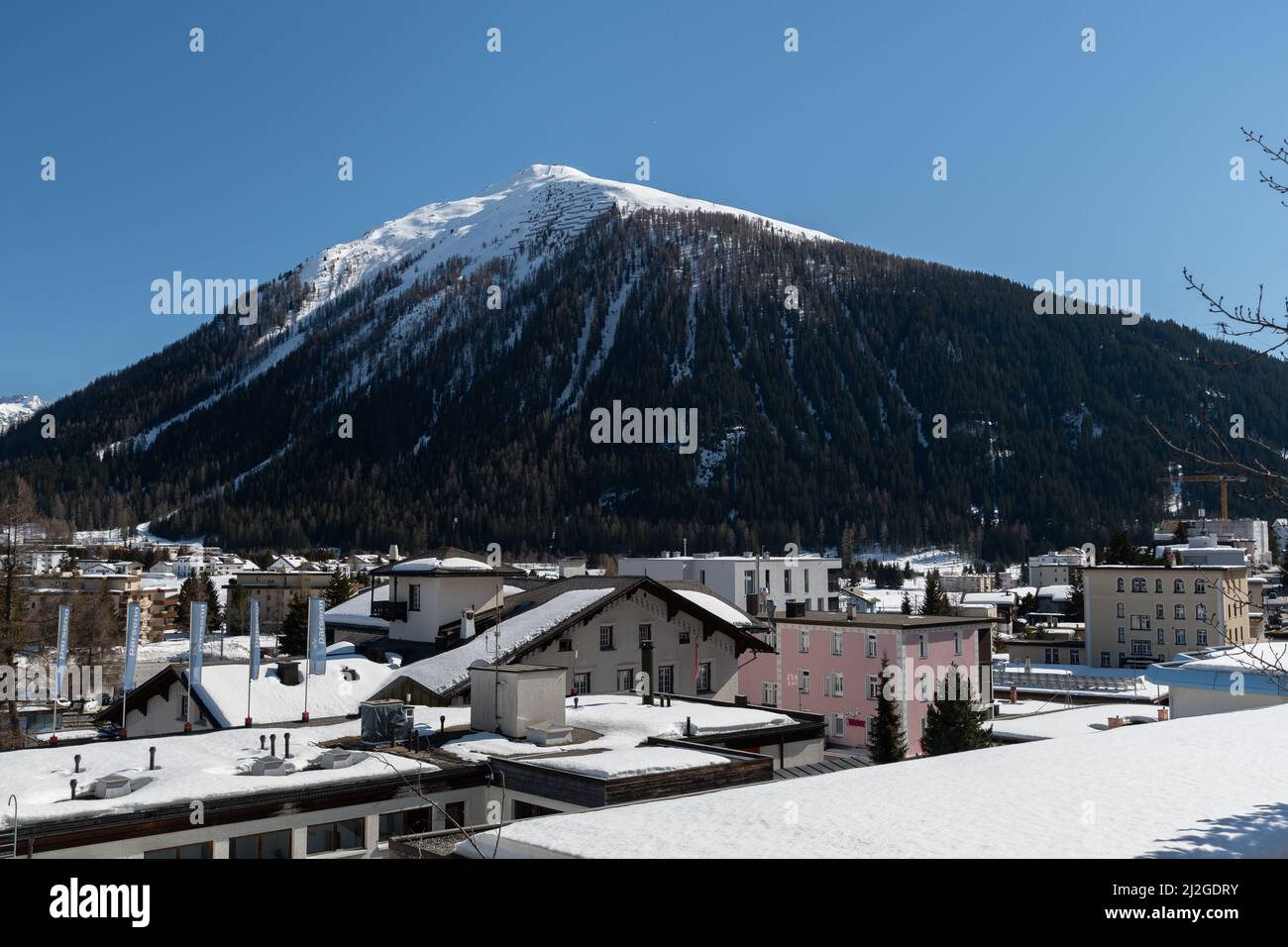 Davos, Switzerland, March 23, 2022 View over the city and the stunning ...