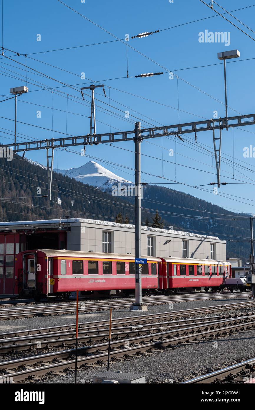 Davos, Switzerland, March 23, 2022 Local train at the main station in ...