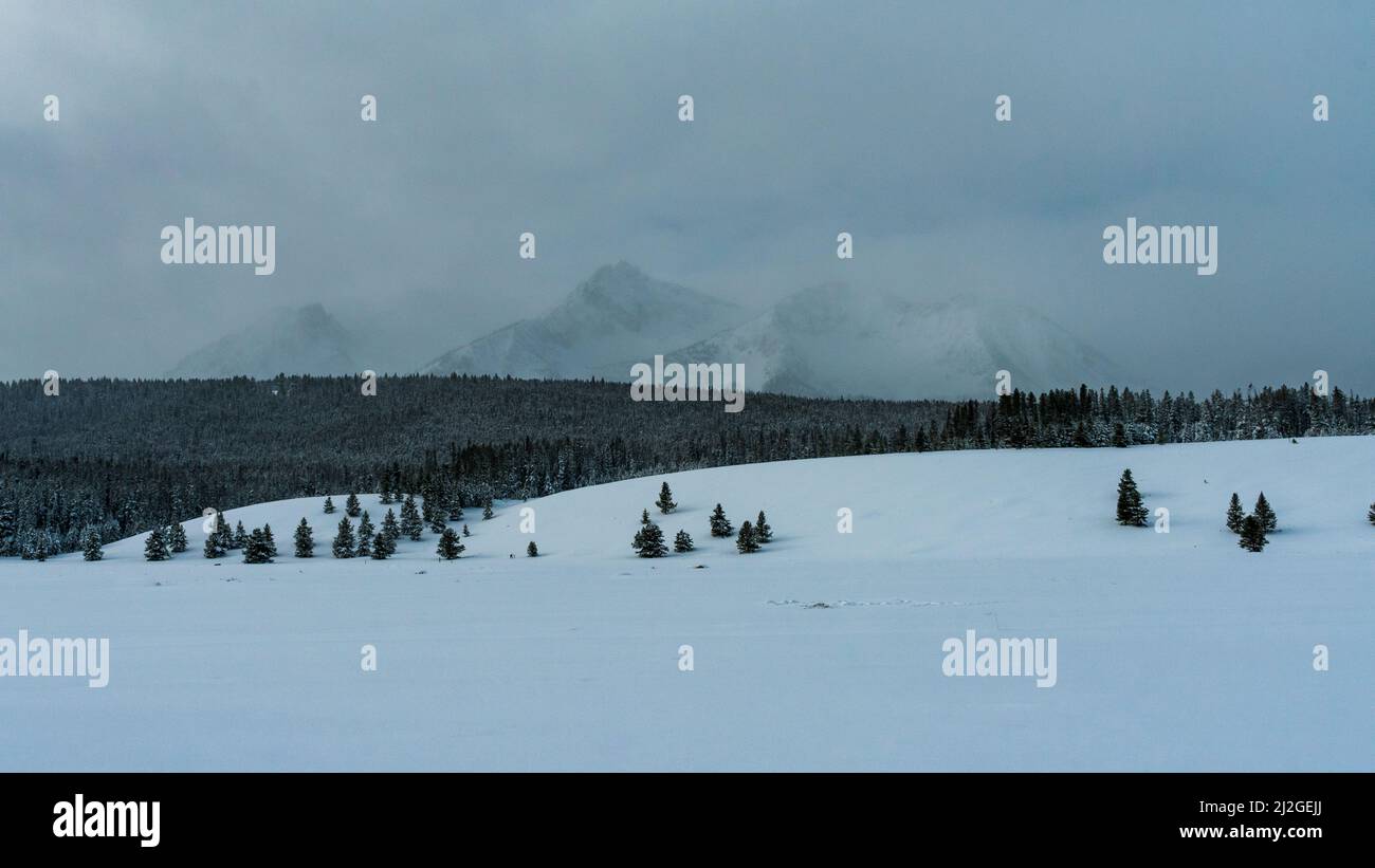 Snow covers the Sawtooth Mountains in the Sawtooth National Recreation ...