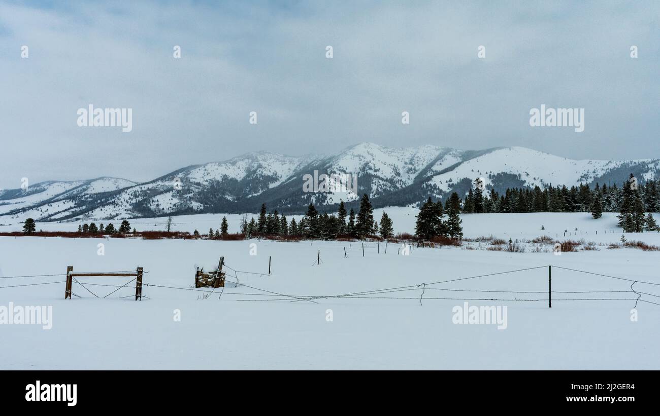 Snow covers the Sawtooth Mountains in the Sawtooth National Recreation ...