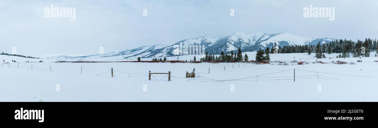 Snow covers the Sawtooth Mountains in the Sawtooth National Recreation ...