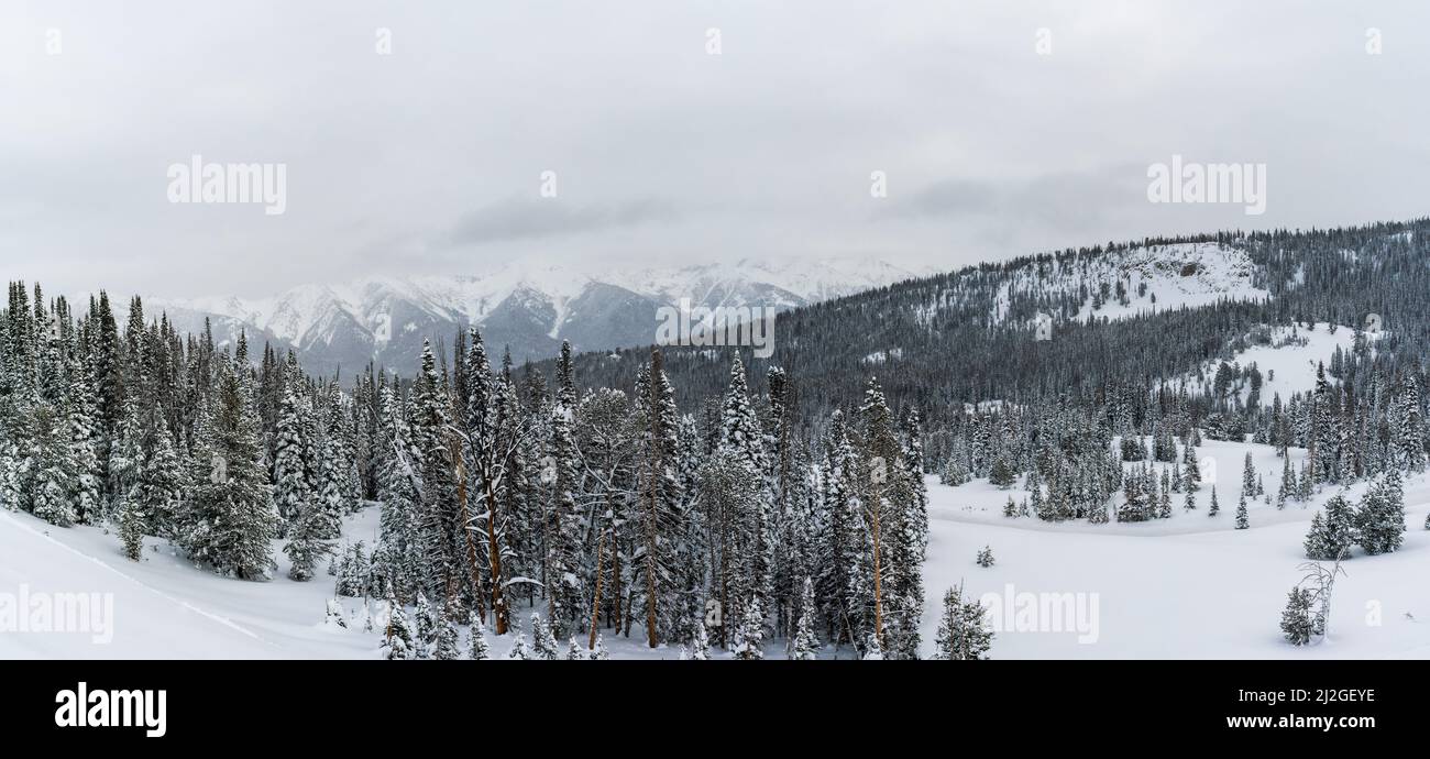 Snow covers the Sawtooth Mountains in the Sawtooth National Recreation ...