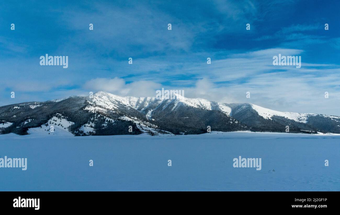 Snow covers the Sawtooth Mountains in the Sawtooth National Recreation ...