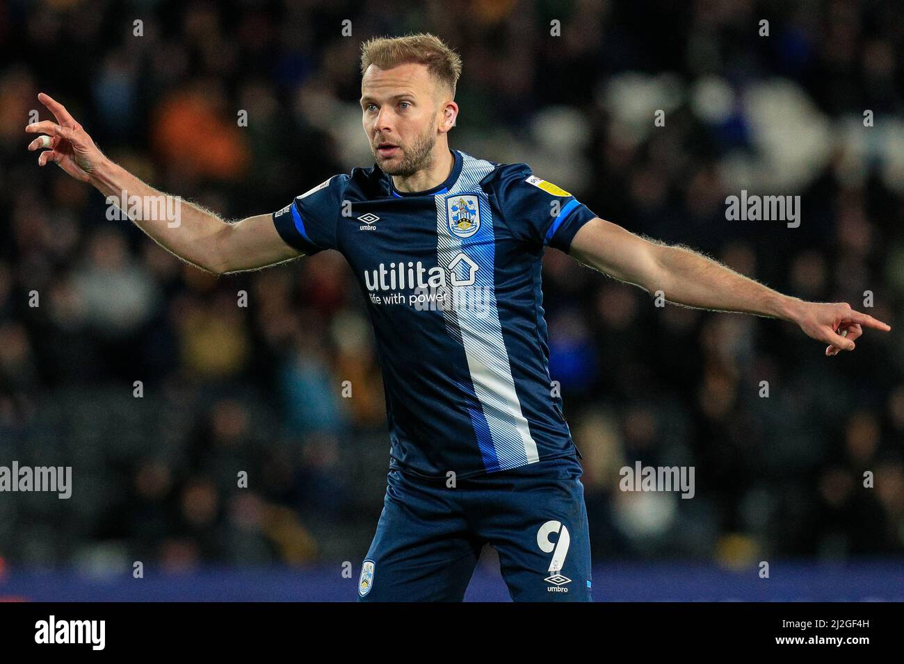 Jordan Rhodes #9 of Huddersfield Town gestures and reacts during the ...