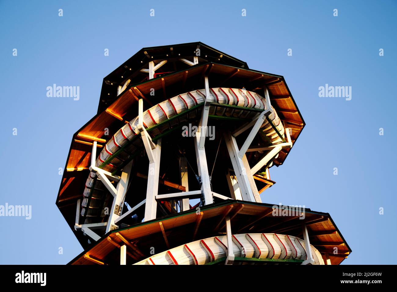 Wooden tower slide - vintage tower slide with clear blue sky Stock ...