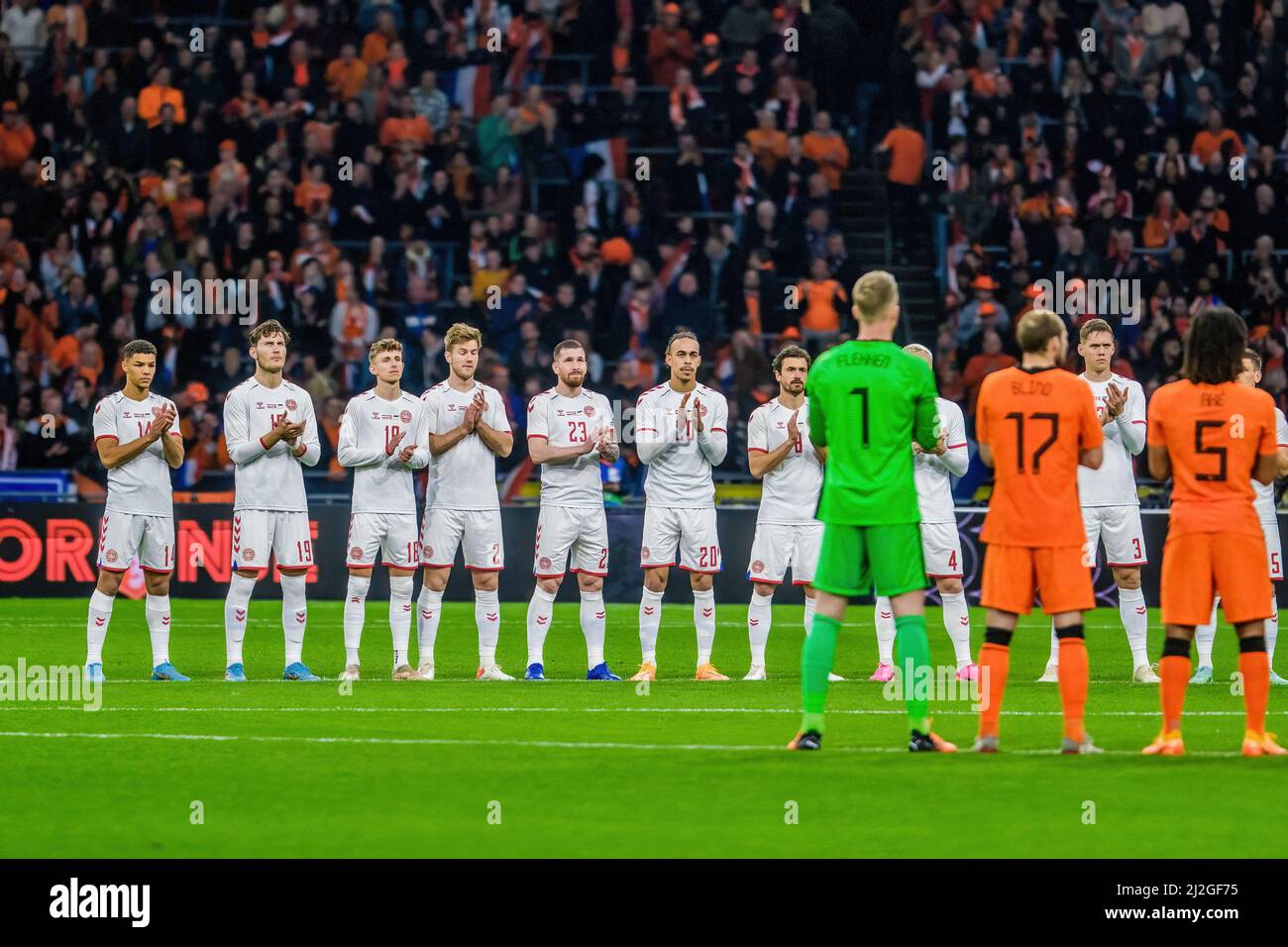 Amsterdam, Netherlands. 26th, March 2022. The players of Denmark line ...