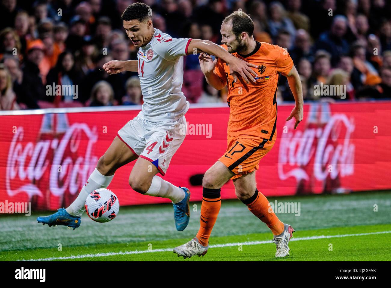 Amsterdam, Netherlands. 26th, March 2022. Alexander Bah (14) of Denmark ...