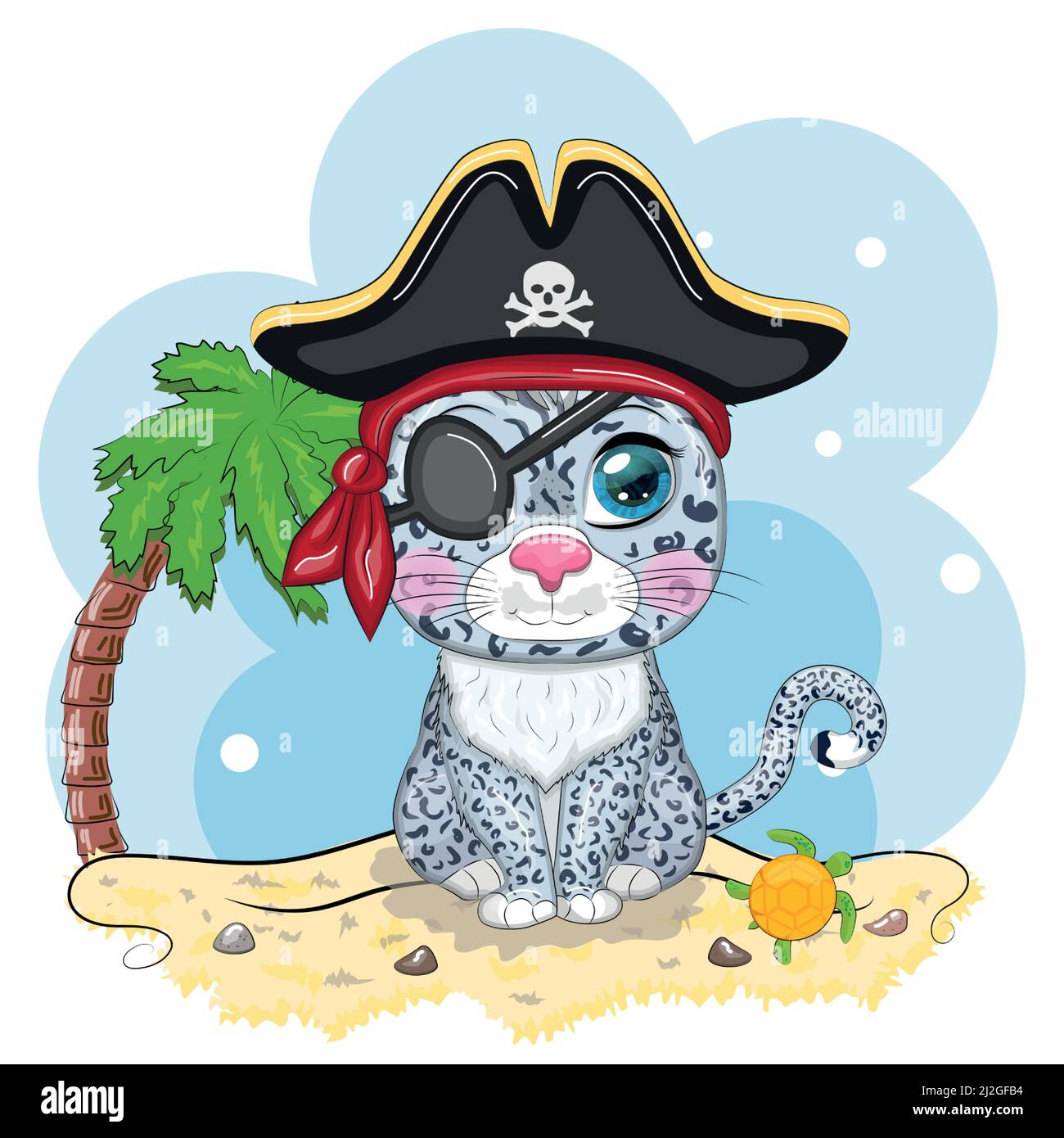 Snow leopard pirate, cartoon character of the game, wild cat in a ...