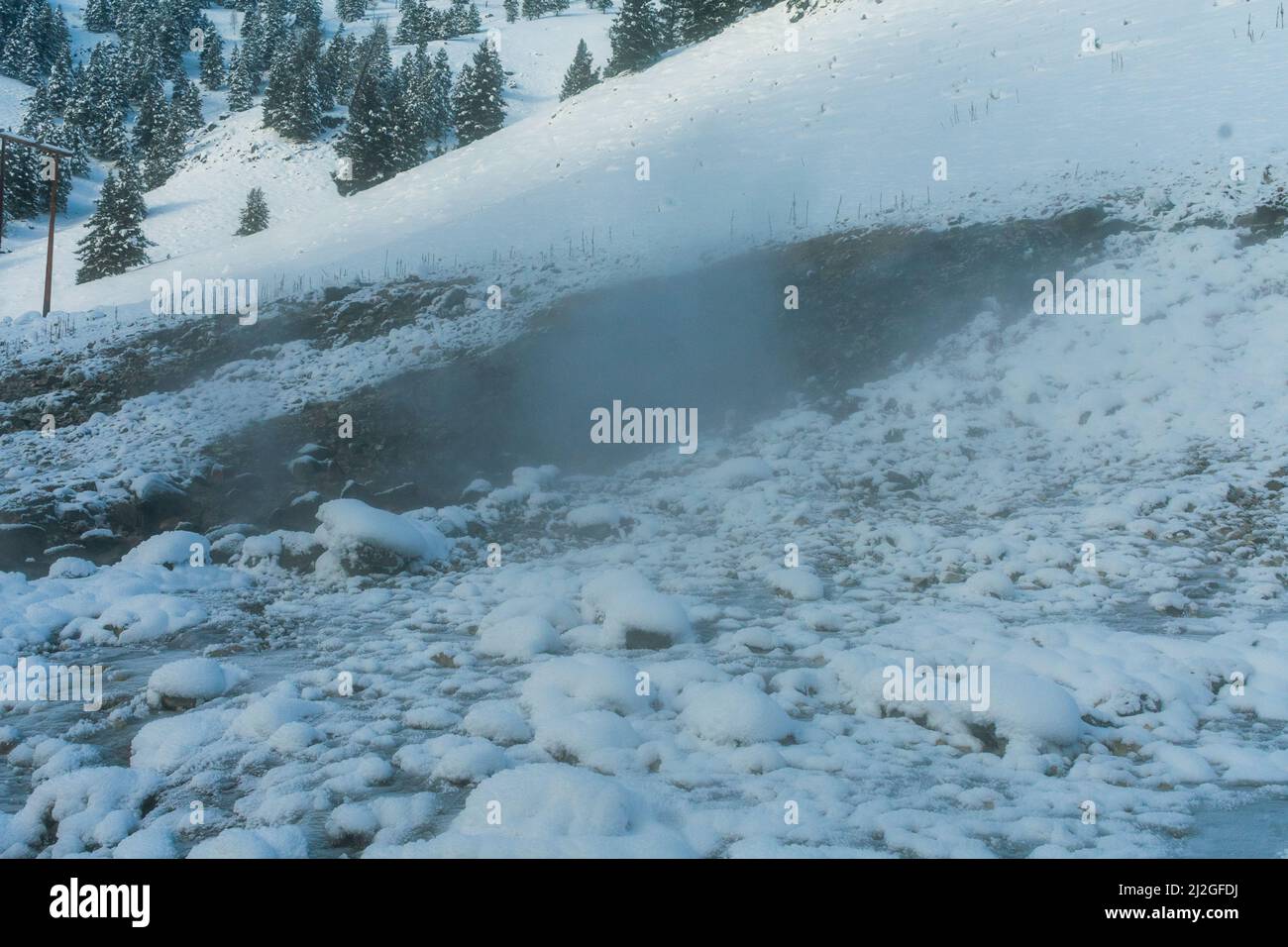 Steam rises from Sunbeam hot springs near Stanley, Idaho Stock Photo ...