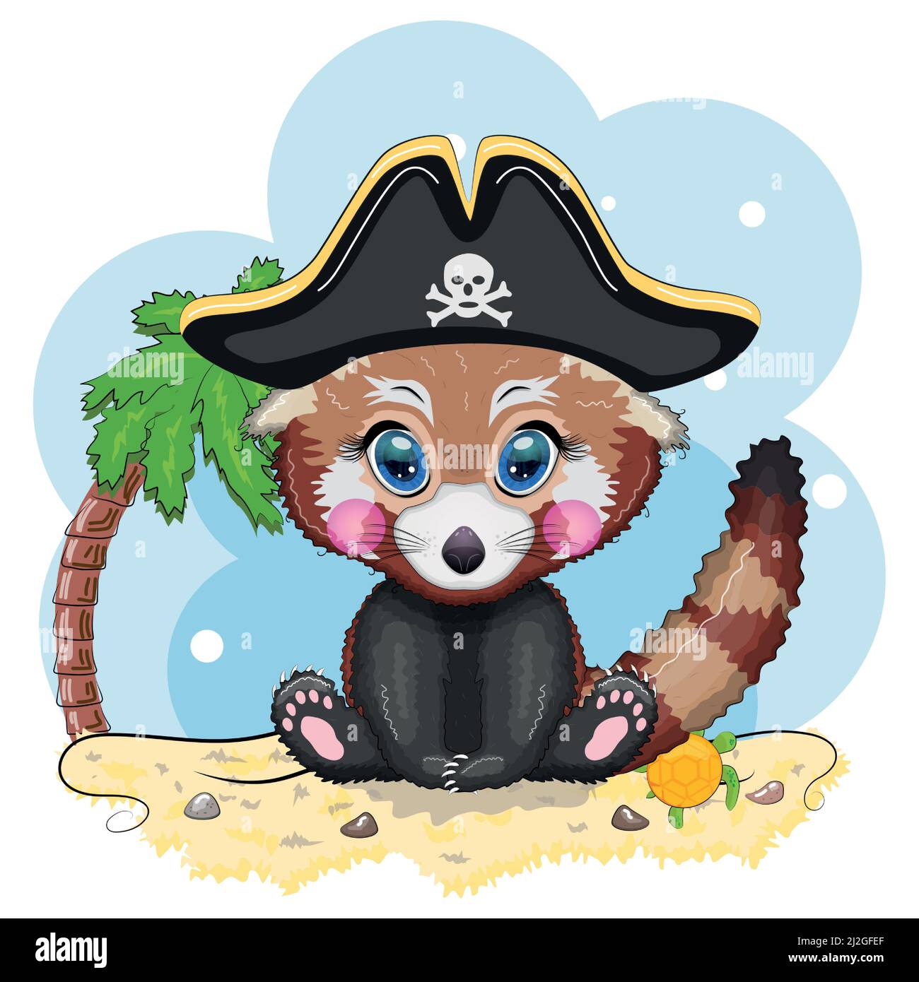Red panda pirate, cartoon character of the game, wild bear in a bandana ...