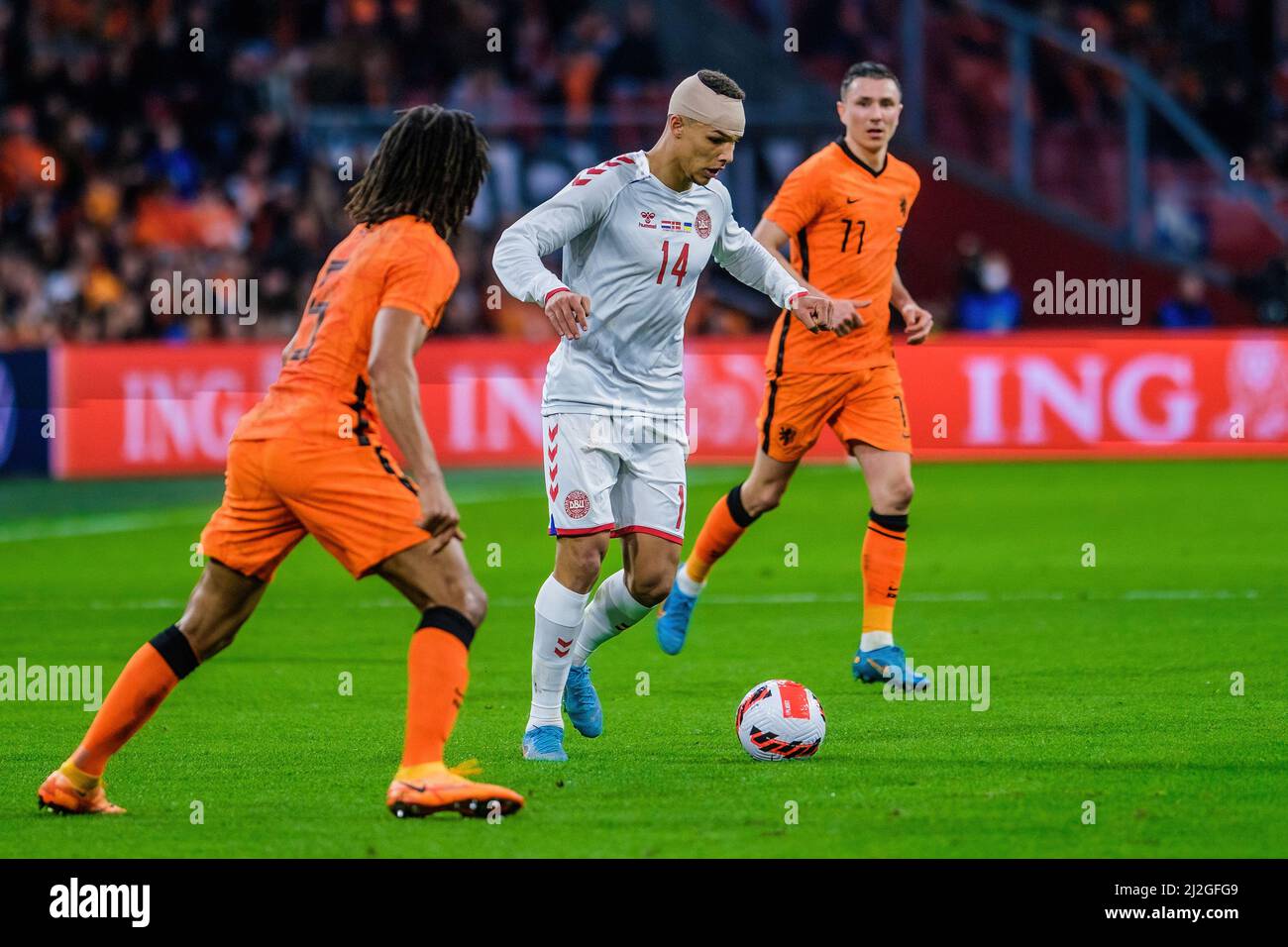 Amsterdam, Netherlands. 26th, March 2022. Alexander Bah (14) of Denmark ...