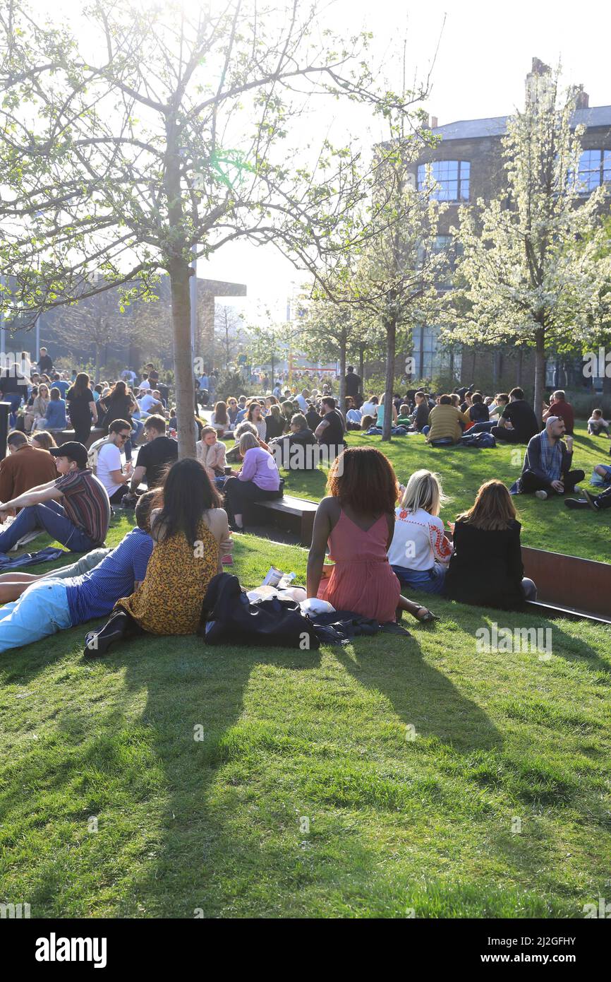 Wharf Gardens in early spring sunshine, off Granary Square at Kings ...