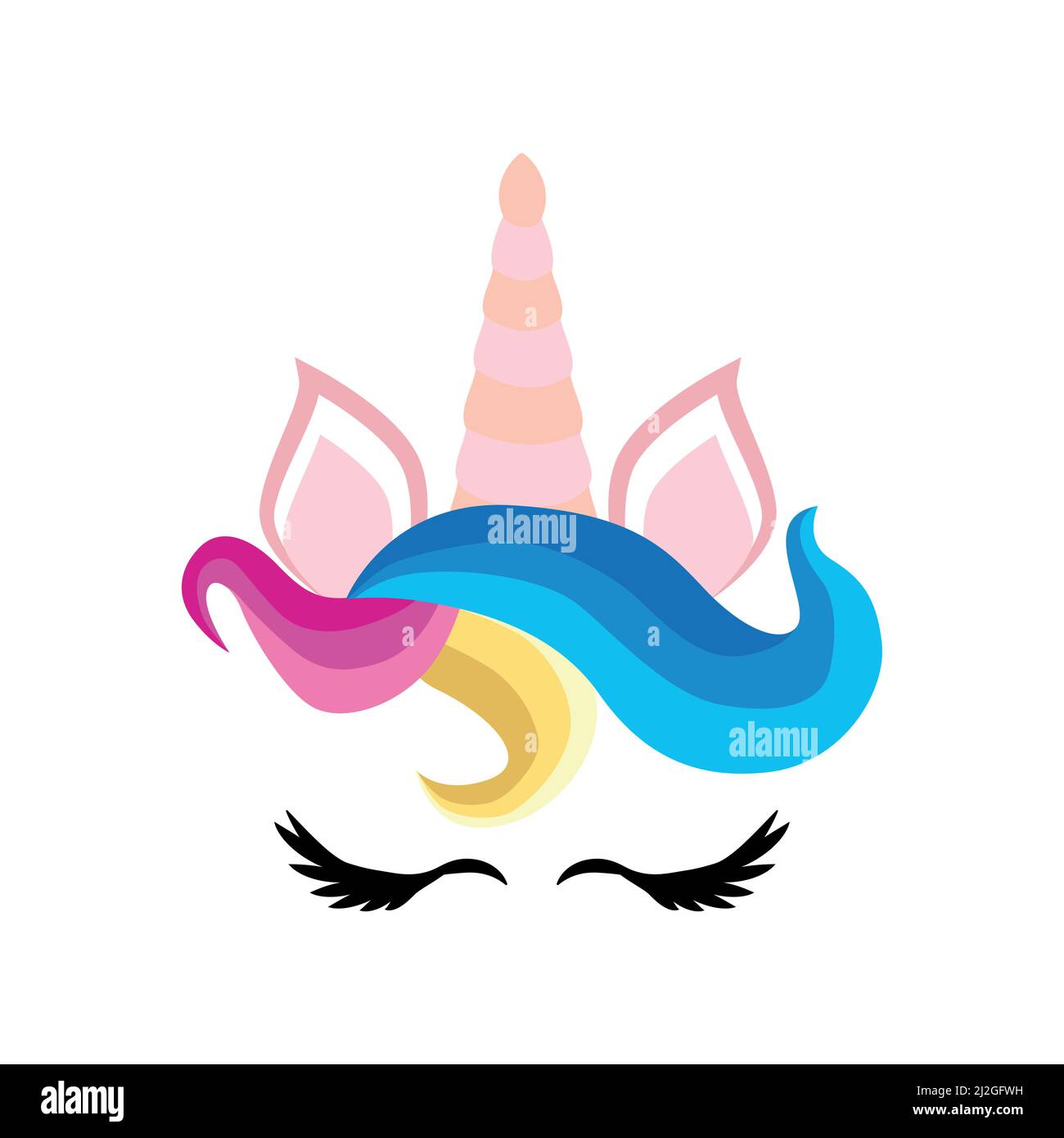 Fabulous cute unicorn with golden gilded horn and closed eyes Stock ...