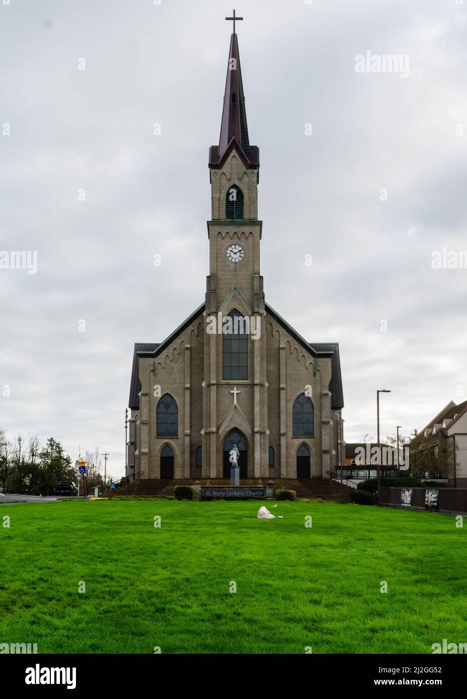 Mount Angel, OR USA - 31 Dec 2021: St. Mary Catholic Church stands tall ...