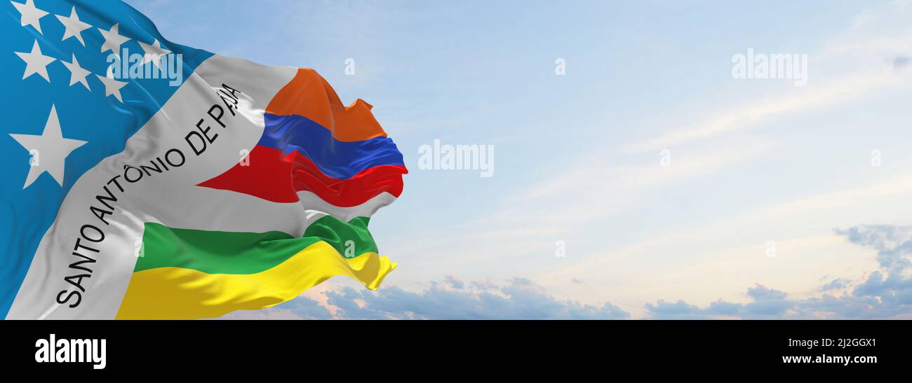 flag of Santo Antonio de Padua , Brazil at cloudy sky background on ...