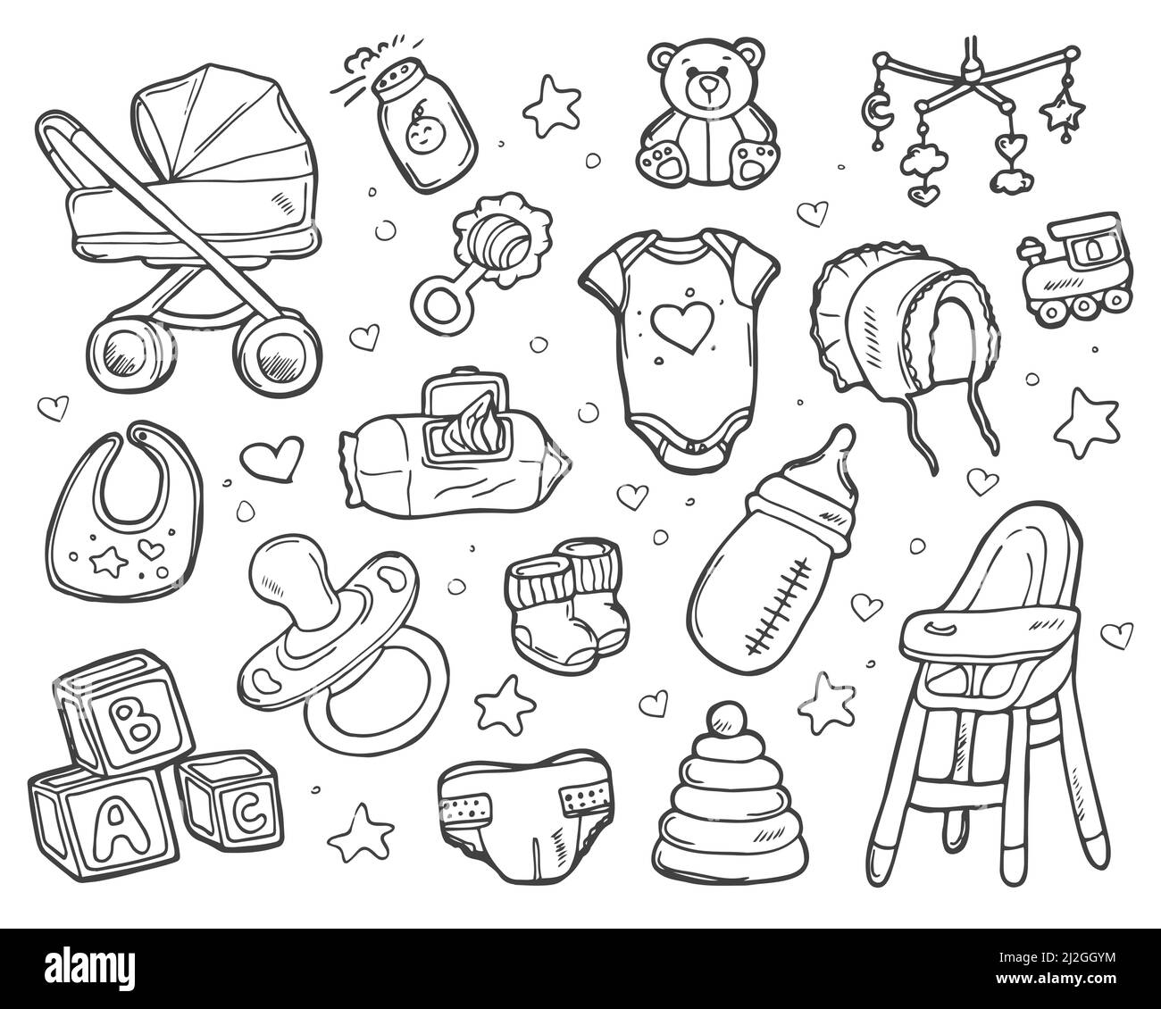 Cute doodle icons baby Black and White Stock Photos & Images - Alamy