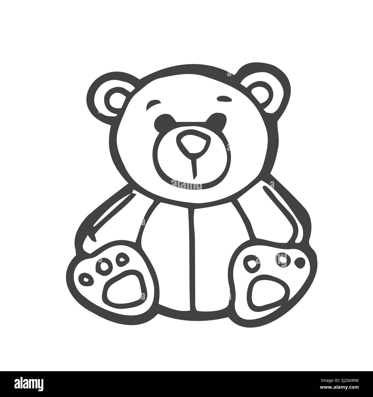 Teddy bear contour.Doodle style hand-drawn toys.Outline drawing.Black ...