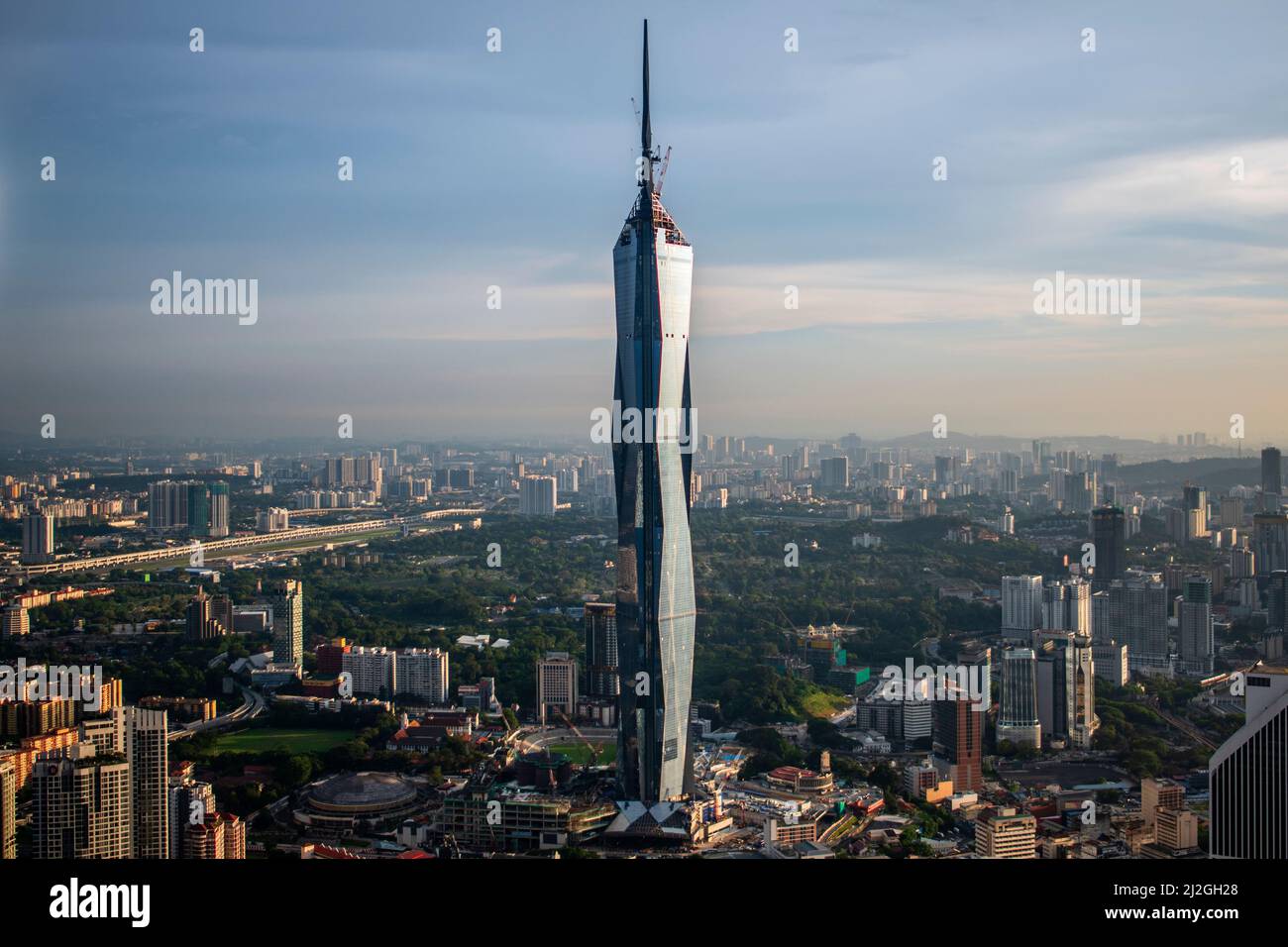 Merdeka 118 Tower under construction is pictured during sunset in Kuala ...