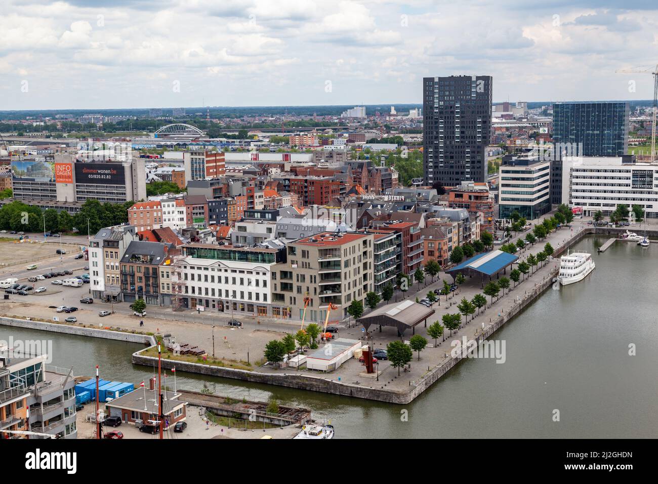 An aerial view of the Antwerp cityscape with a port in Belgium Stock ...