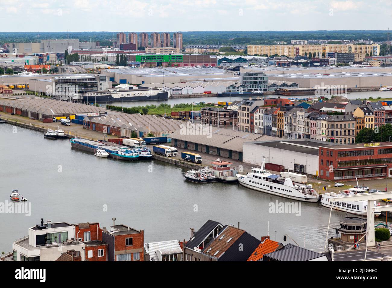 An aerial view of the Antwerp cityscape with a port in Belgium Stock ...