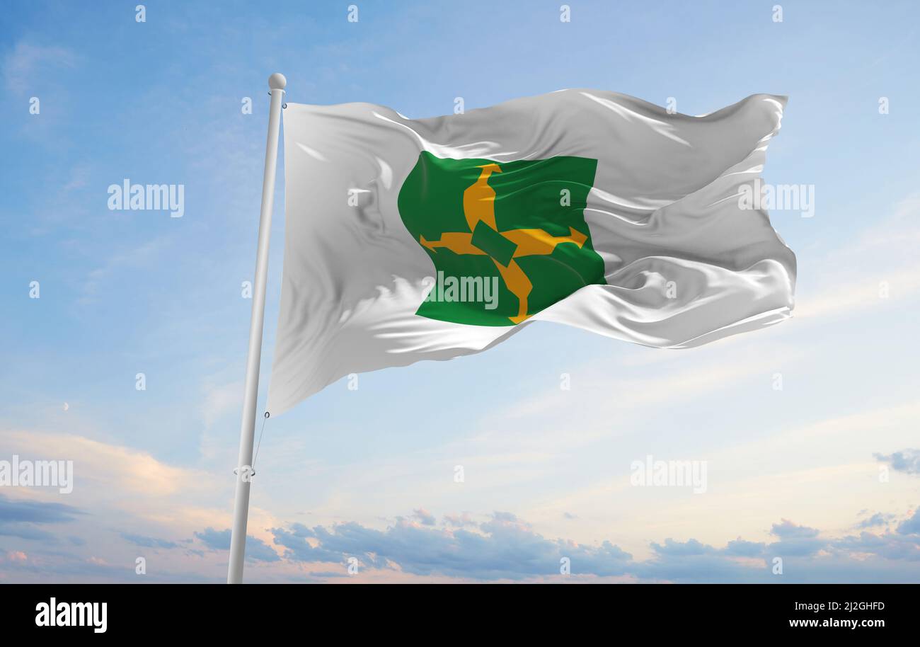 flag of Distrito Federal , Brazil at cloudy sky background on sunset ...