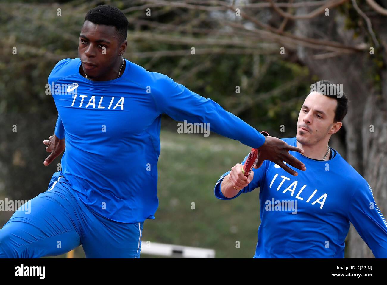 Italian track and field sprinters Chituru Ali and Giovanni Galbieri ...